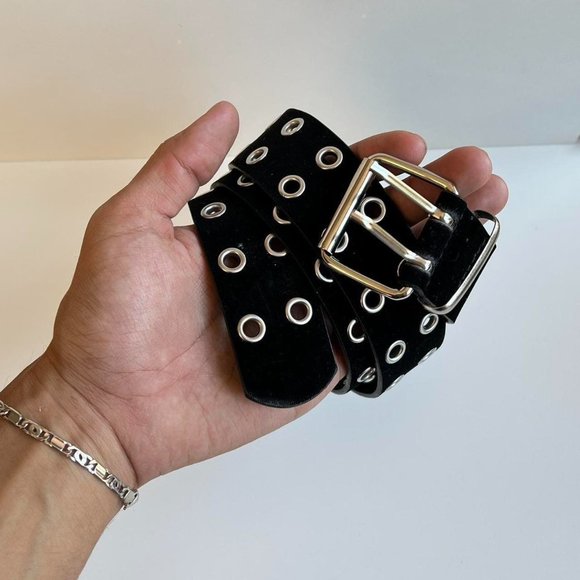 Accessories | Y2k 200s Round Studded Black And Silver Velour Grunge Emo ...